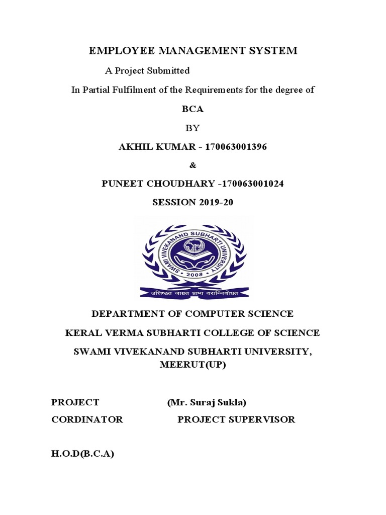 Employee Management System: A Project Submitted in Partial Fulfilment ...