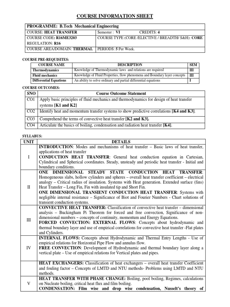 Heat Transfer Course Information Sheet | Download Free PDF | Heat ...
