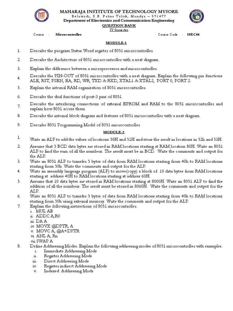 18EC46 Question Bank | PDF | Microcontroller | Office Equipment