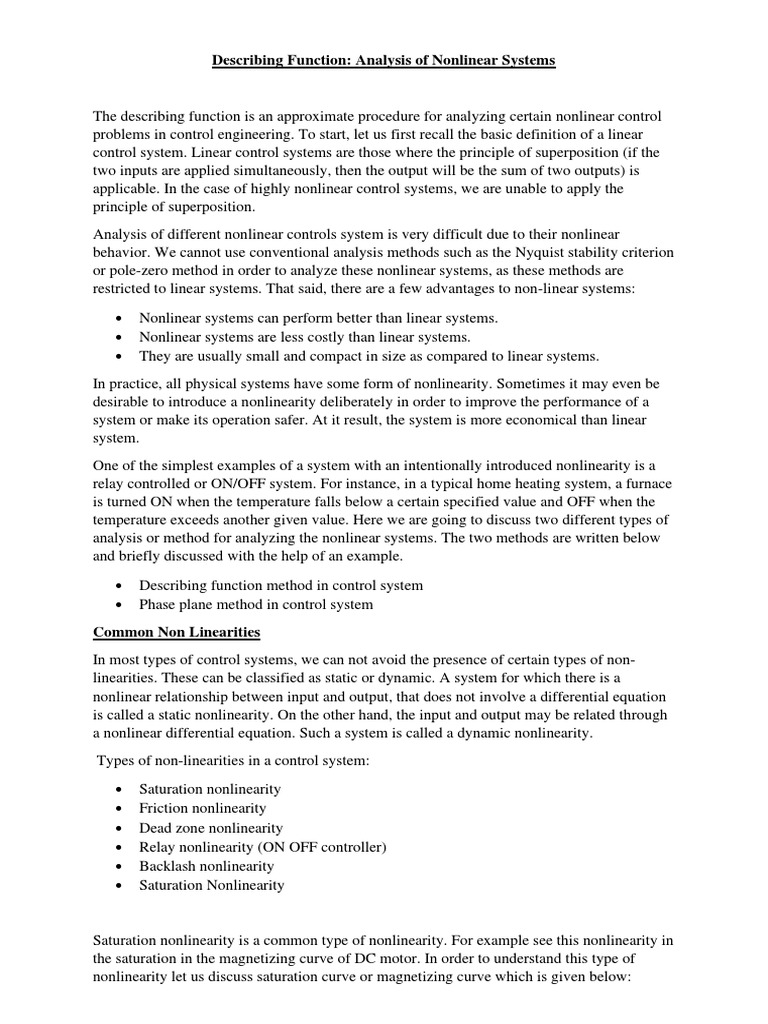Describing Function: Analysis of Nonlinear Systems | Download Free PDF ...