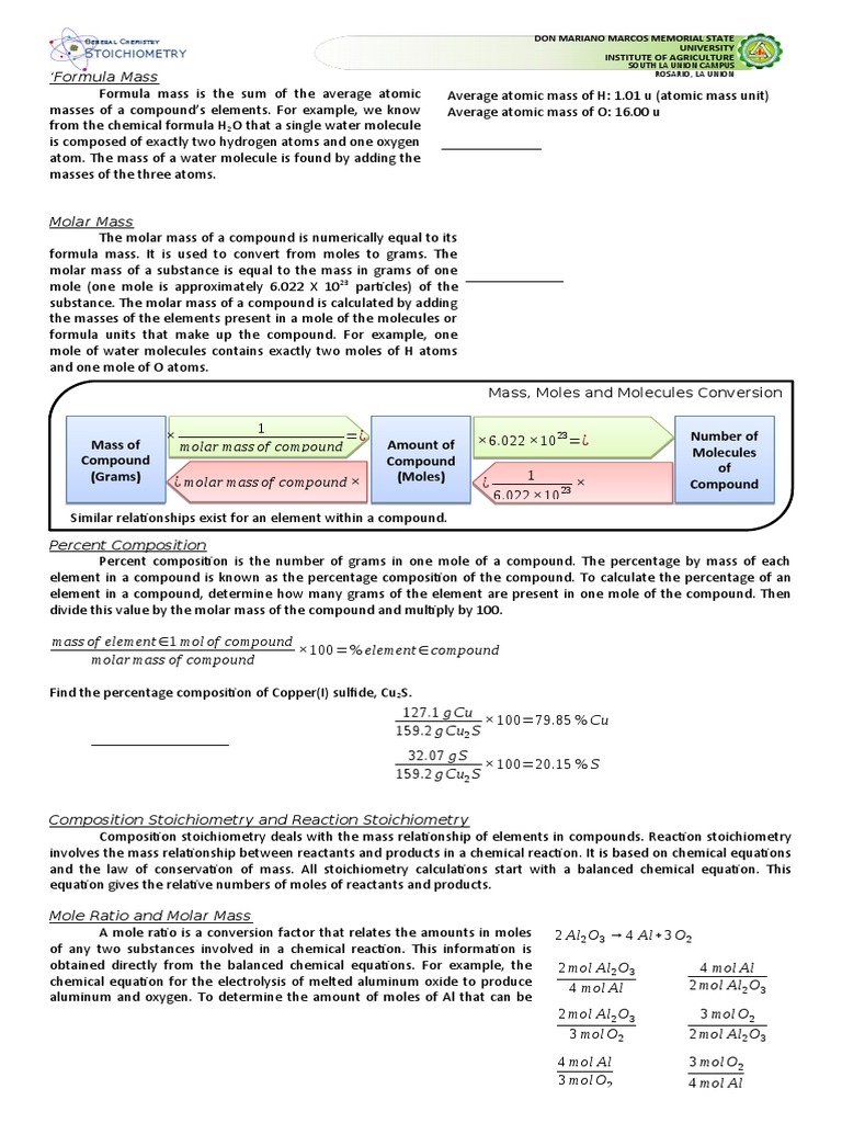 × Molar Mass of Compound ×6.022 ×10 × Molar Mass of Compound × | PDF ...