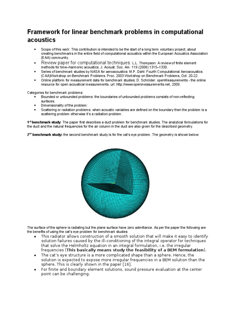 Framework For Linear Benchmark Problems in Computational Acoustics ...