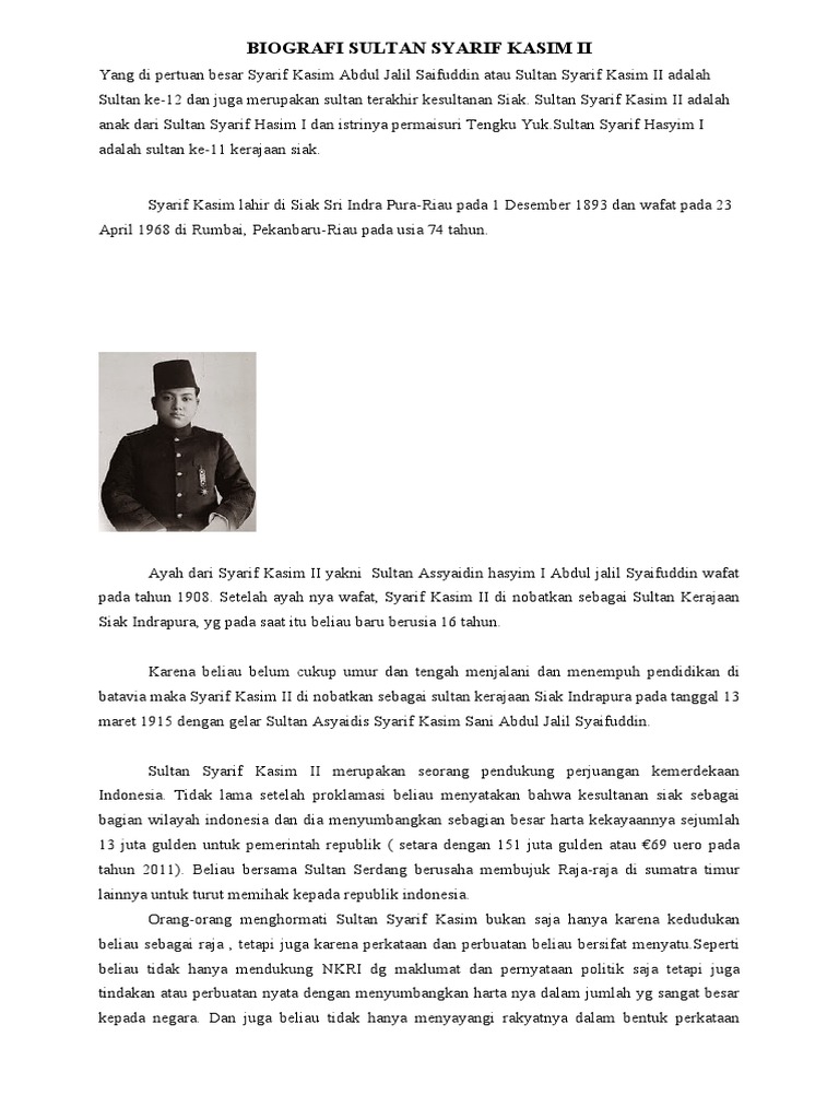 Biografi Sultan Syarif Kasim Ii | PDF