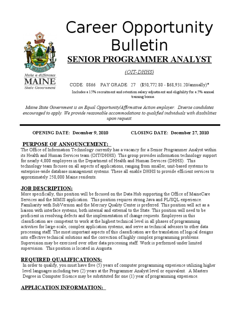 SR Prog Analyst Data Hub | PDF | Employment | Computer Programming