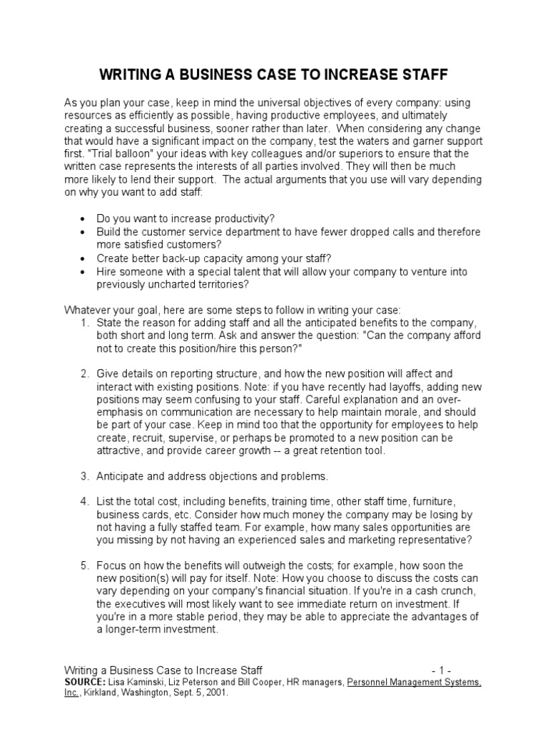 Business Case for New Staff Hiring | PDF | Human Resource Management ...