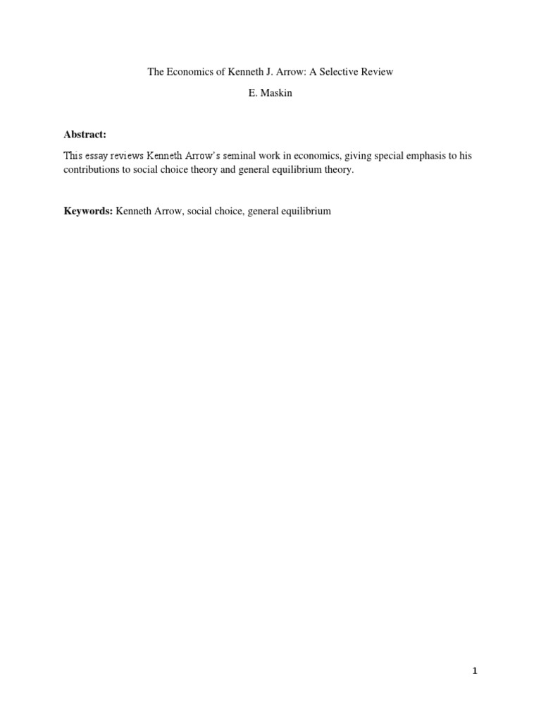 Abstract:: The Economics of Kenneth J. Arrow: A Selective Review E ...