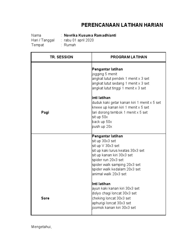 Program Latihan Harian Atlet | PDF