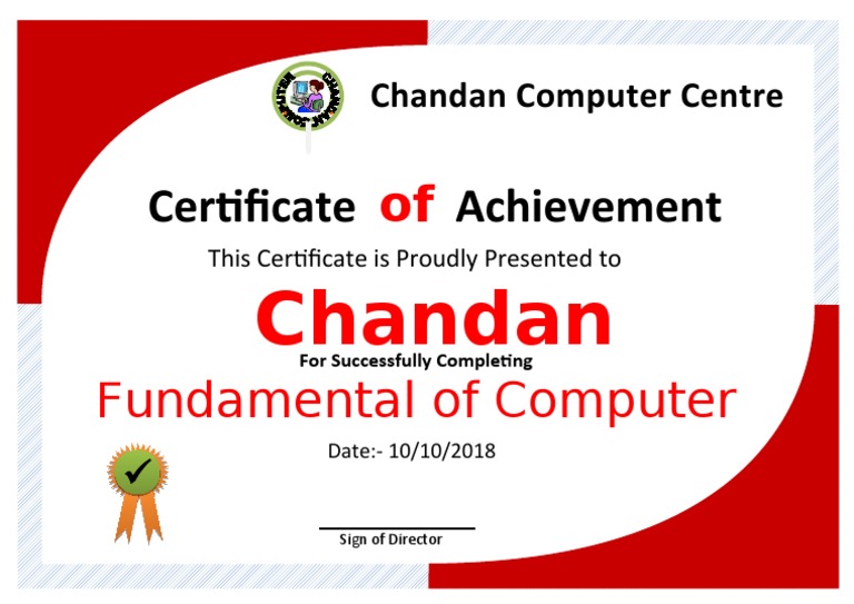 Chandan Computer Centre Achievement Certificate | PDF