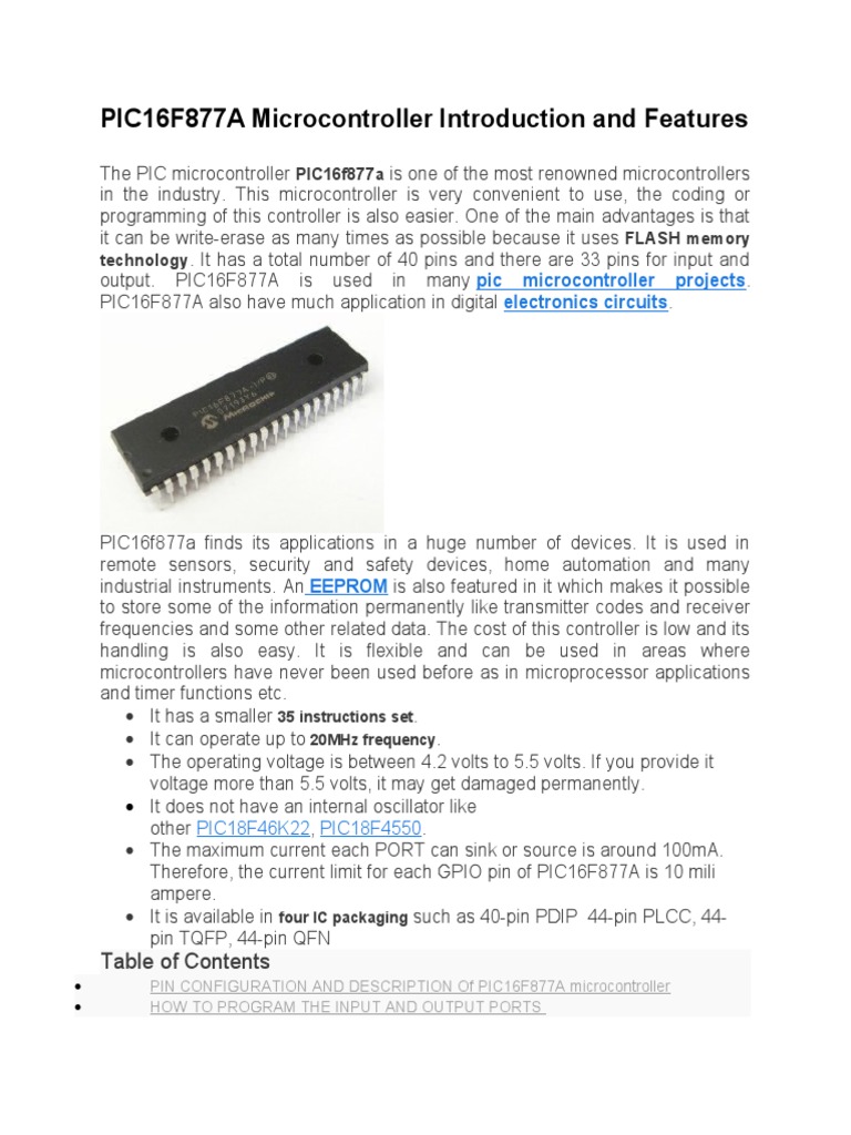 PIC16F877A Microcontroller Introduction and Features | PDF ...