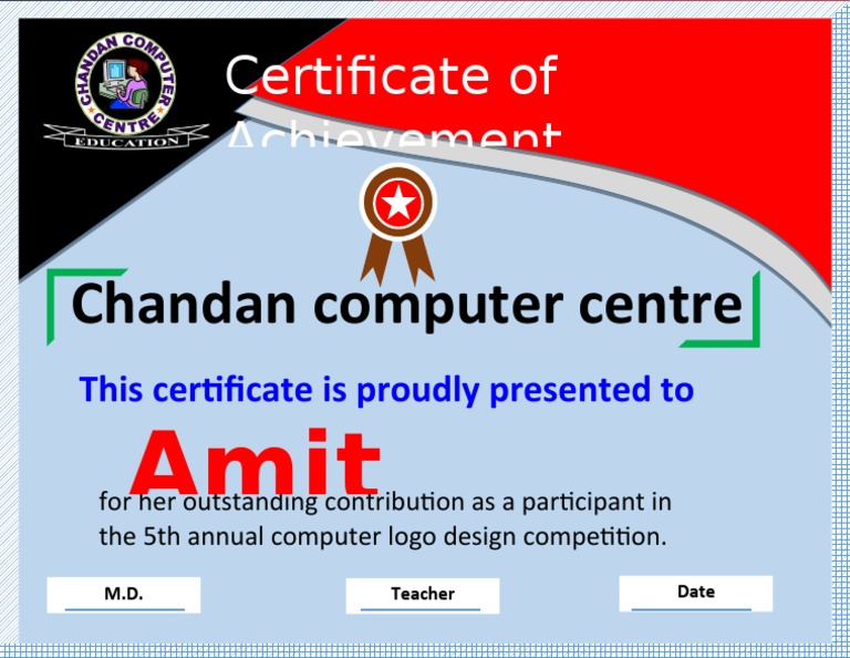 Certificate of Achievement: Chandan Computer Centre | PDF