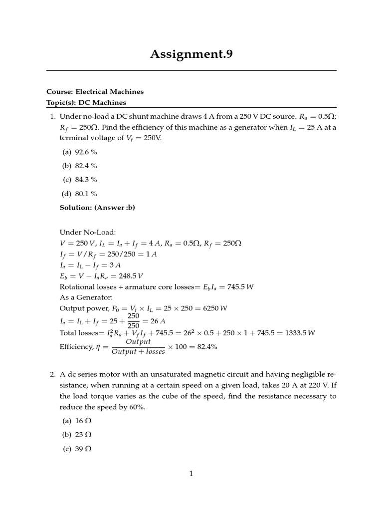 Tutorial Sheet 9 | PDF | Electric Motor | Electric Generator