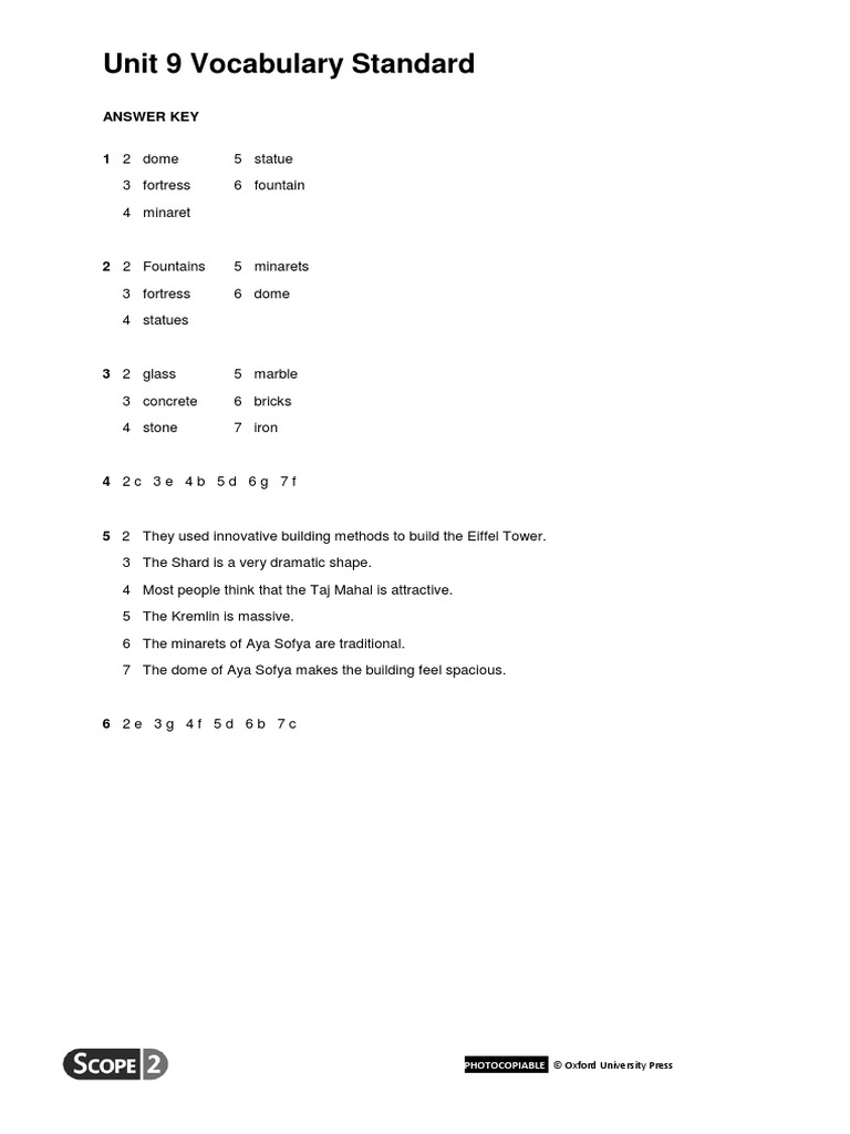 Unit 9 Vocabulary Standard: Answer Key | PDF | Social Science ...