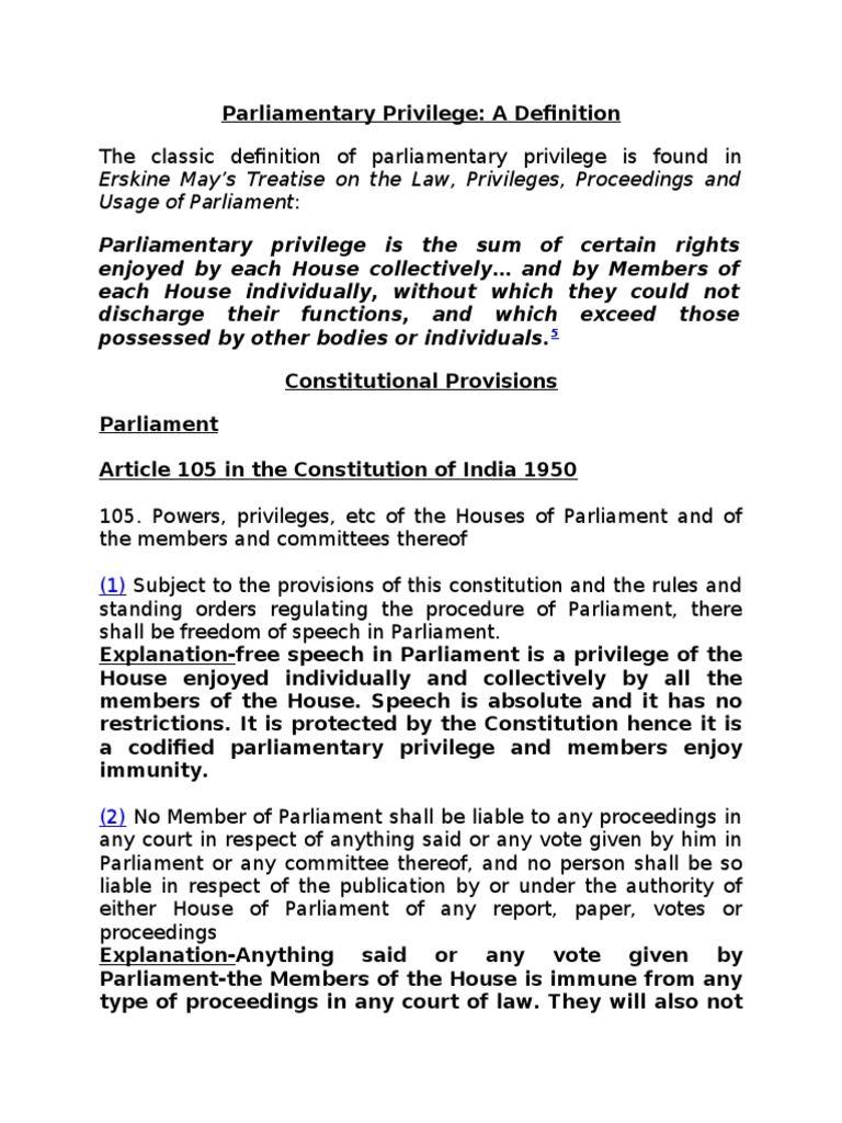 Understanding Parliamentary Privilege in India | PDF | Parliamentary ...