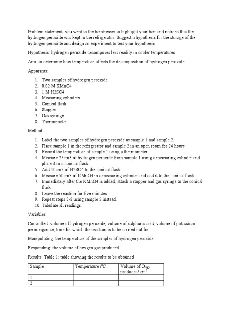 Lab 13 DECOMPOSITION OF HYDROGEN PEROXIDE | PDF | Hydrogen Peroxide ...