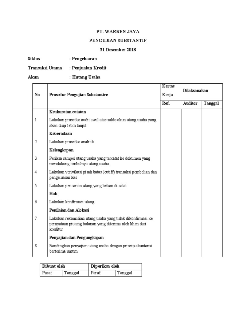 Pengujian Substantif Utang Usaha 2018 | PDF | Pengelolaan Keuangan & Uang