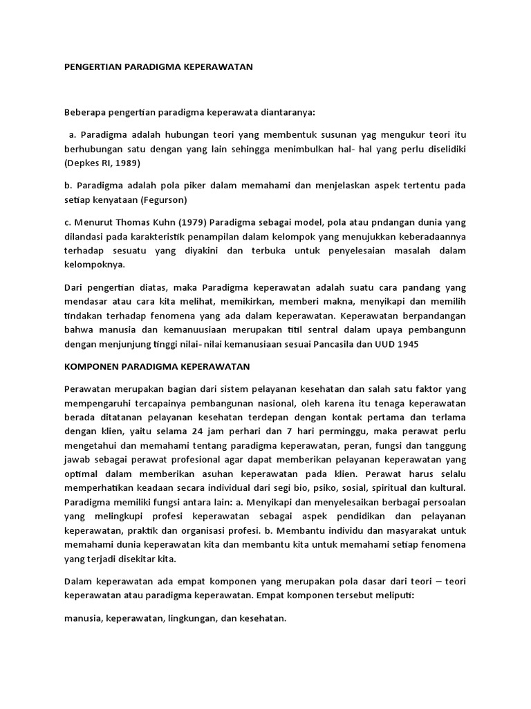 Pengertian dan Komponen Paradigma Keperawatan | PDF