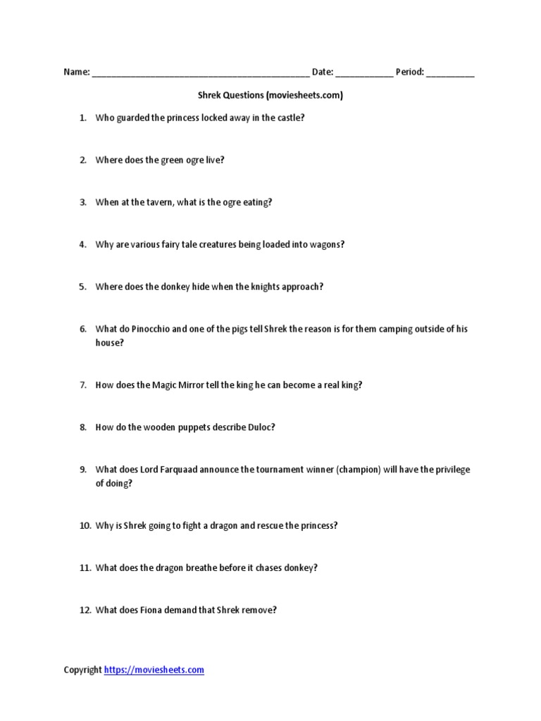Shrek Movie Quiz Questions and Answers | PDF | Travel
