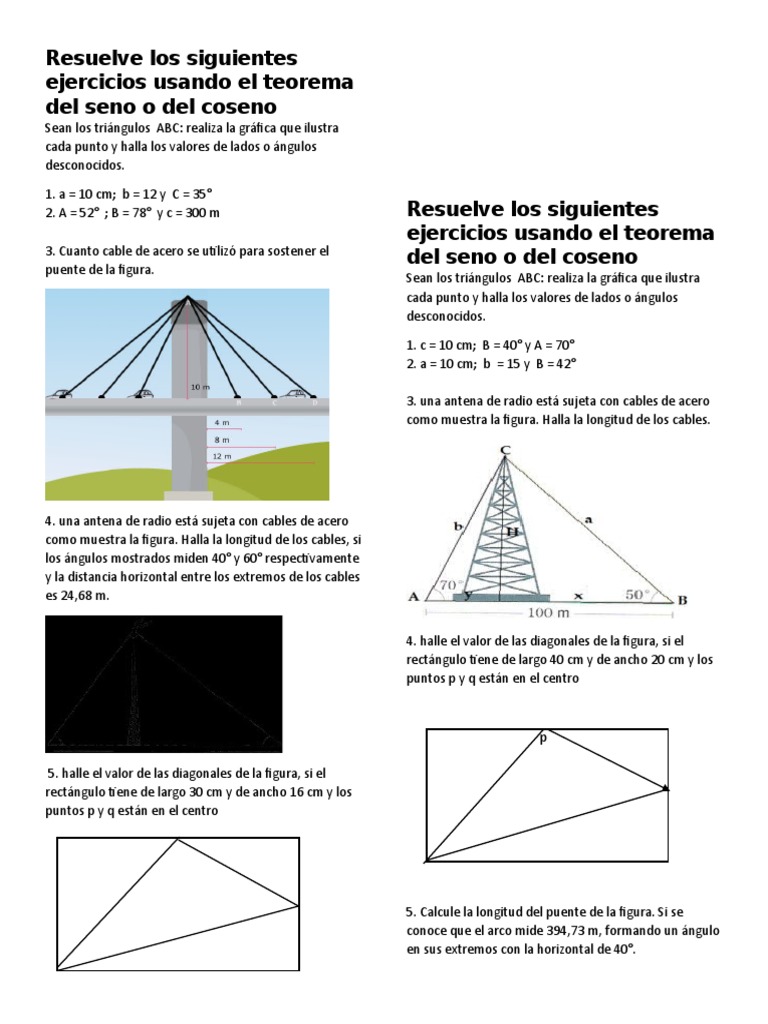 Ejercicio de Trigo. Teorema de Coseno | PDF