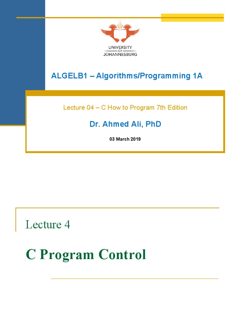 ALGELA1 2019 - Lecture 04 PDF | PDF | Control Flow | Subroutine