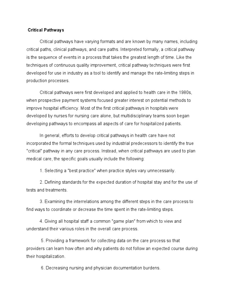 Critical Pathways | PDF | Nursing | Hospital