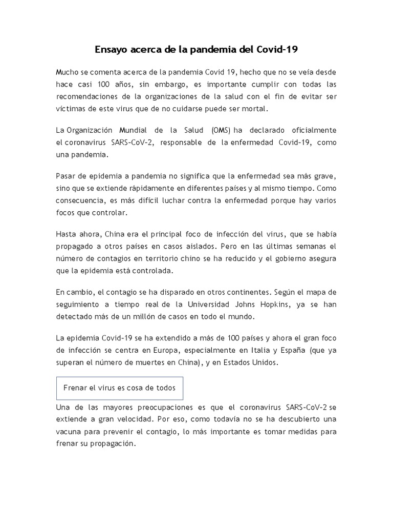 Ensayo sobre Covid 19 | Epidemias | Virus