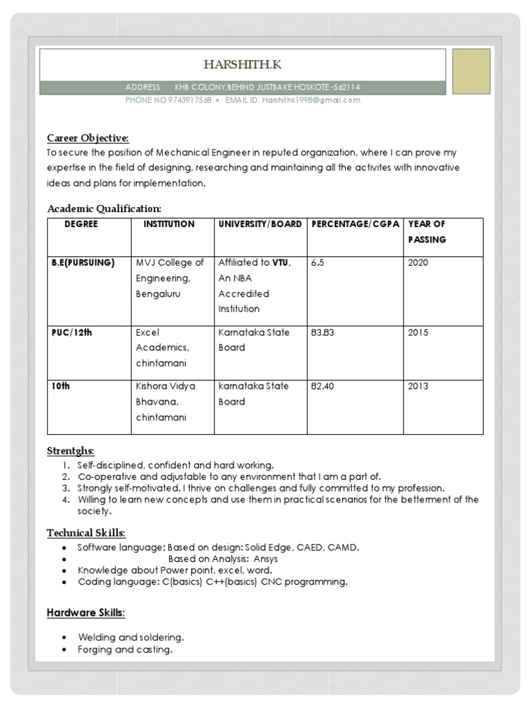 Harshith.K: Career Objective | PDF | Computing And Information Technology | Business