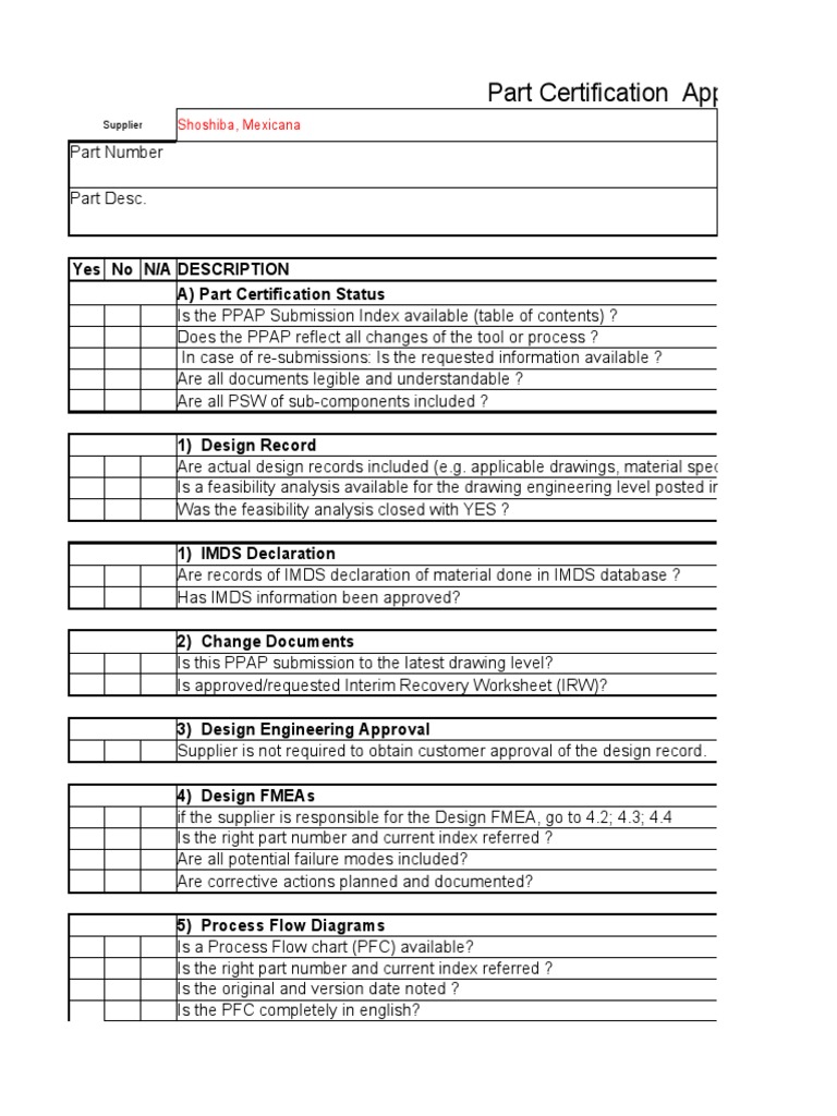 Check List para Revision de Ppap | PDF | Specification (Technical Standard) | Evaluation