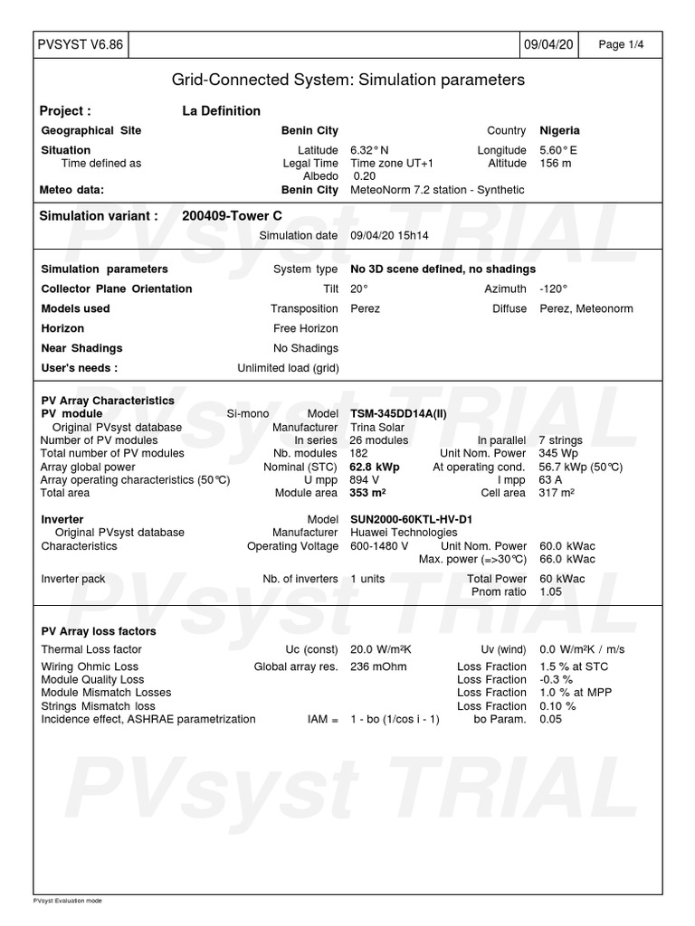 Pvsyst Trial Pvsyst Trial Pvsyst Trial Pvsyst Trial: Grid-Connected ...