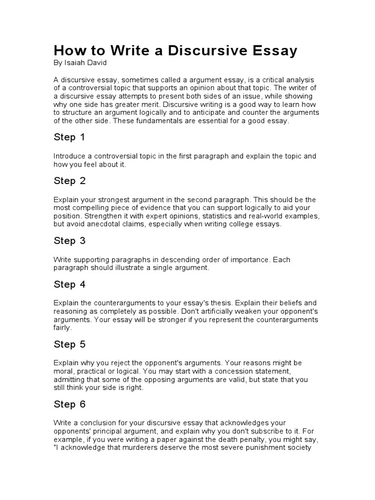 How To Write A Discursive Essay | PDF