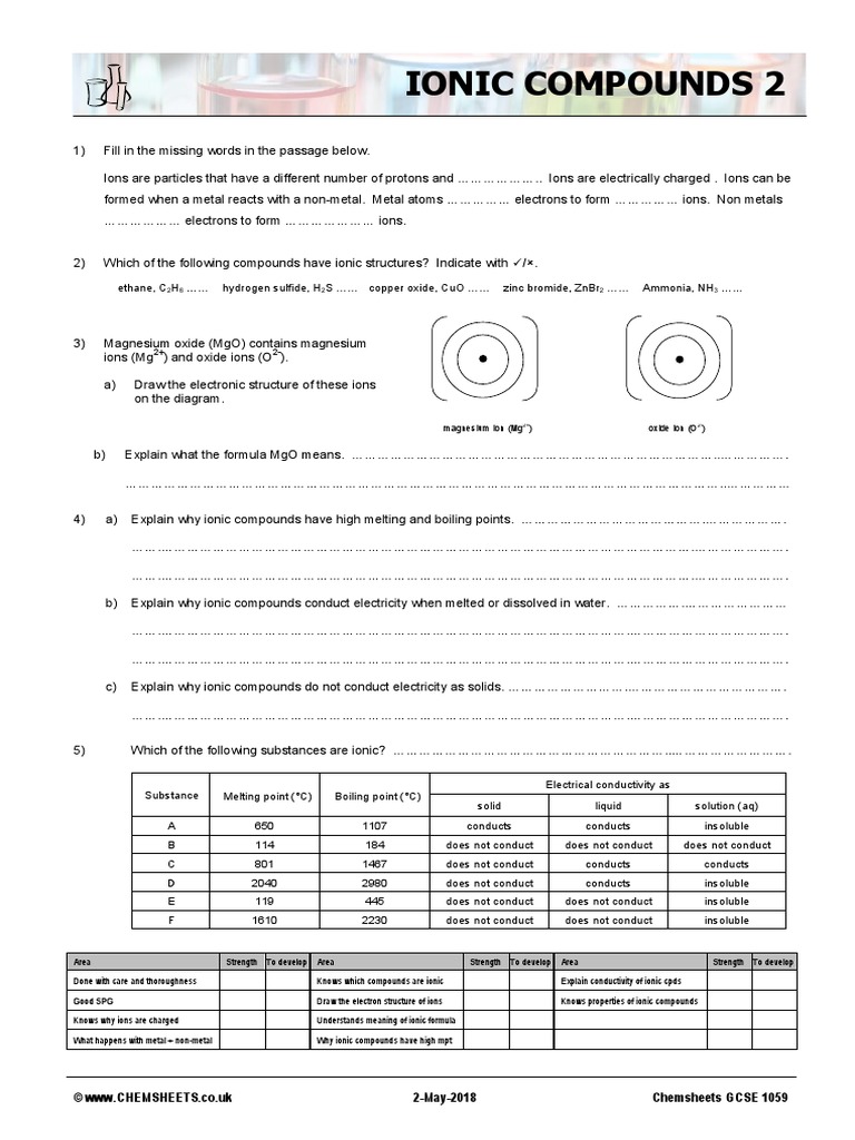 Chemsheets GCSE 1059 Ionic Compounds 2 | PDF | Ion | Magnesium