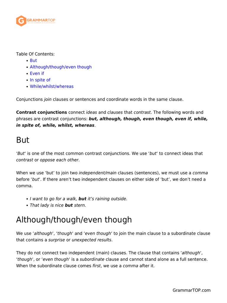 Conjunctions of Contrast | PDF | Clause | Comma