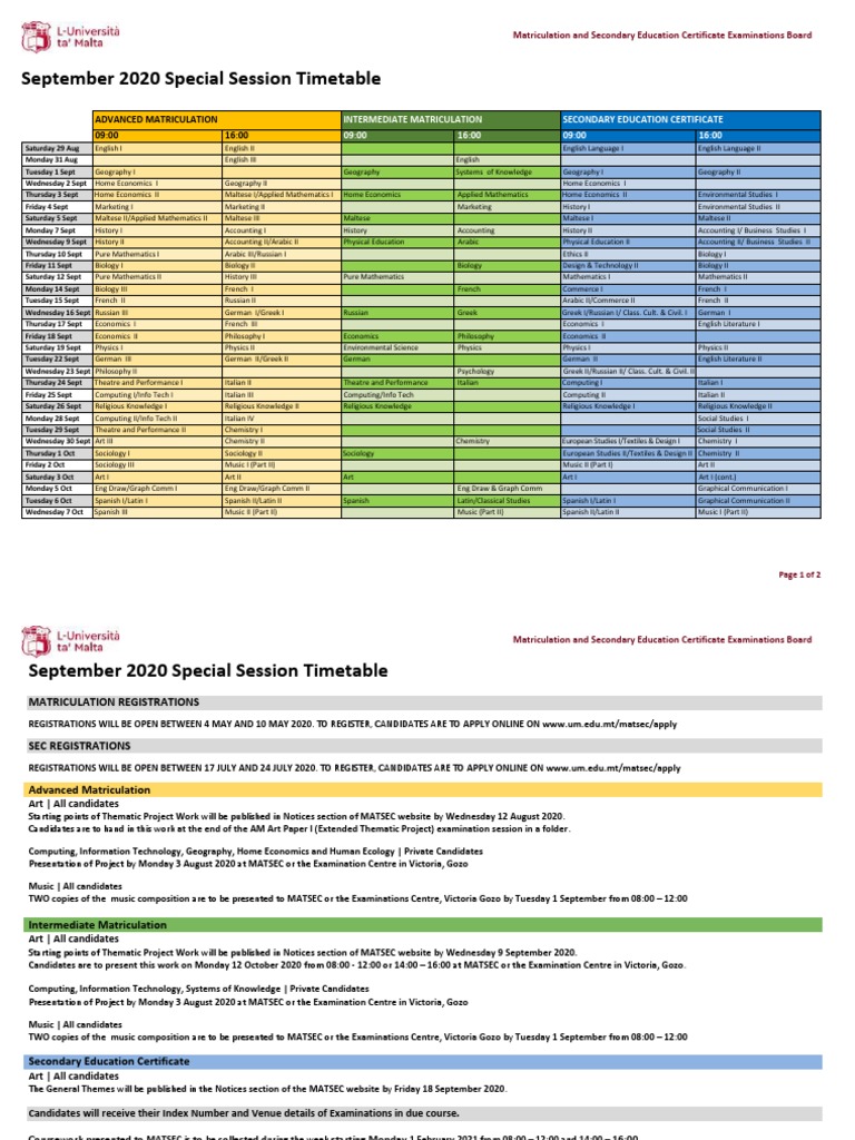 New Sept 2020 Time Table | PDF | Sociology | Academia