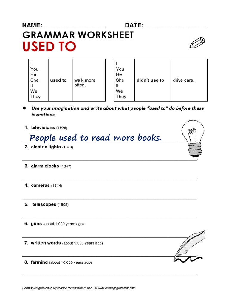 Used To: Grammar Worksheet | PDF