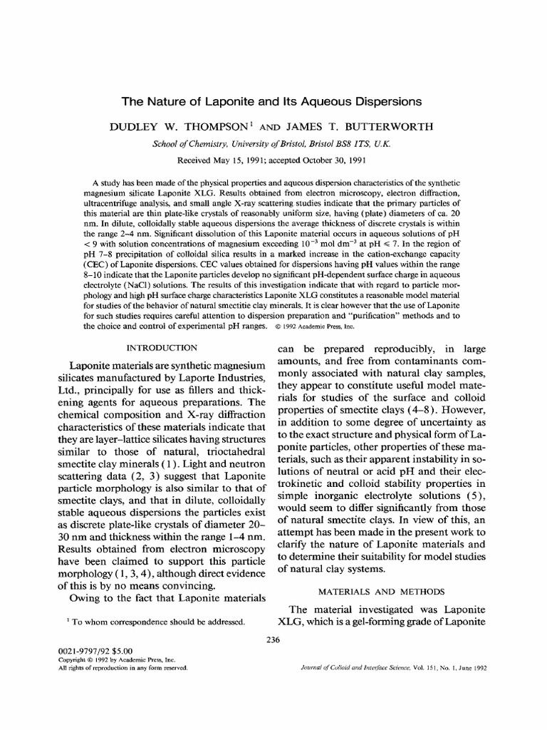 The Nature of Laponite and Its Aqueous Dispersions | PDF | X Ray ...