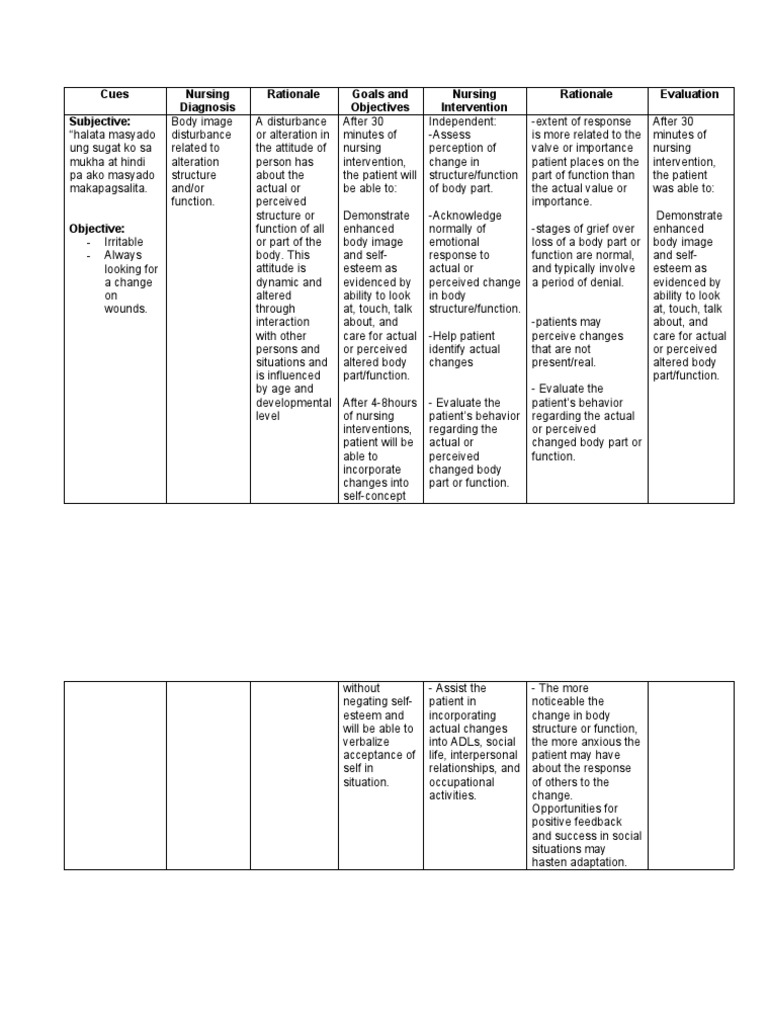 Cues Nursing Diagnosis Rationale Goals and Objectives Nursing ...