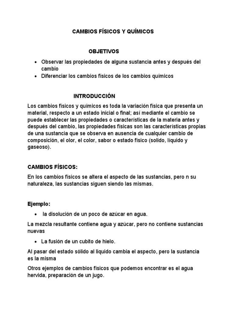 Cambios Fisicos y Quimicos | PDF | Reacciones químicas | Sustancias ...