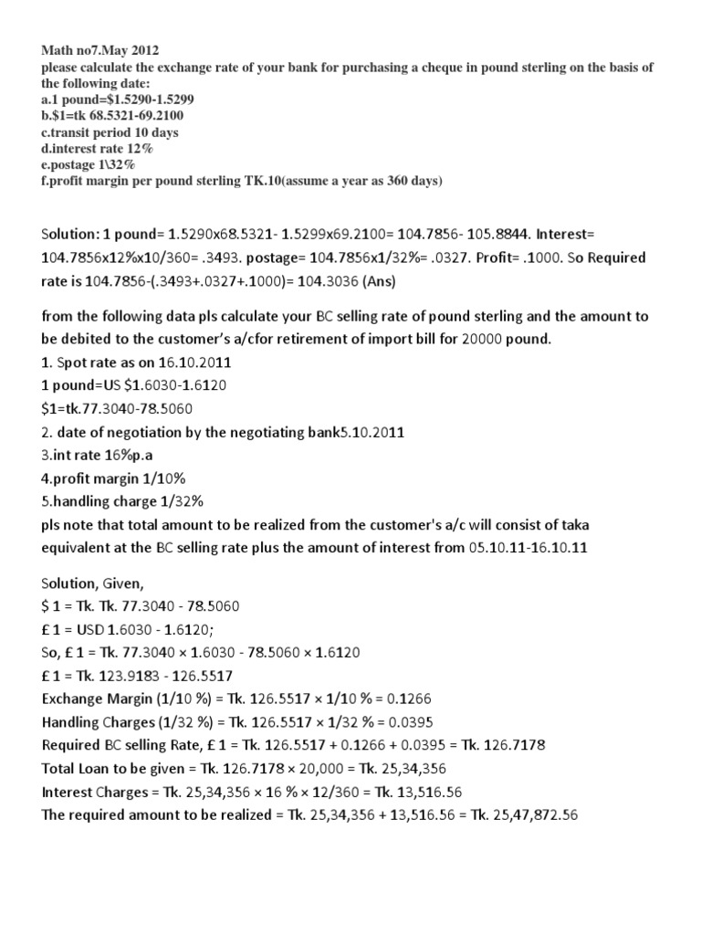 Foreign Exchange Math | PDF | Foreign Exchange Market | Interest