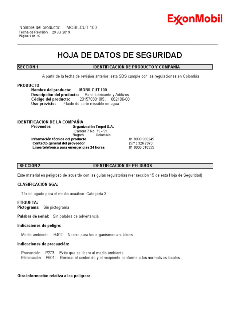 Mobilcut 100 | PDF | Guante | Agua