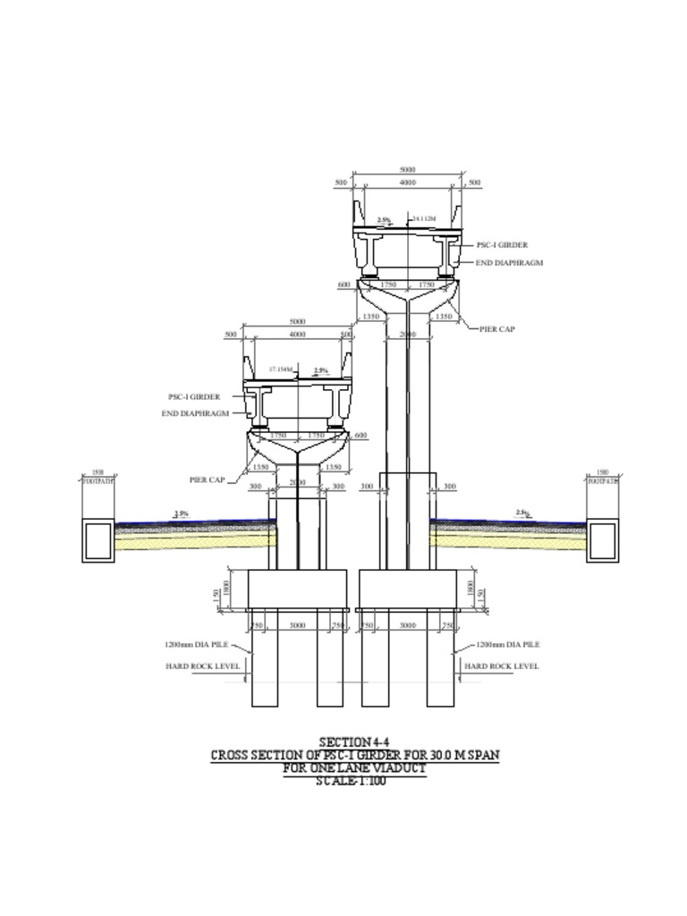 Section 4-4 Cross Section of Psc-I Girder For 30.0 M Span | PDF ...