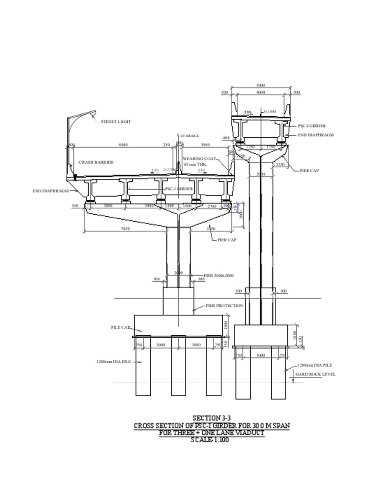 Section 3-3 Cross Section of Psc-I Girder For 30.0 M Span | PDF ...