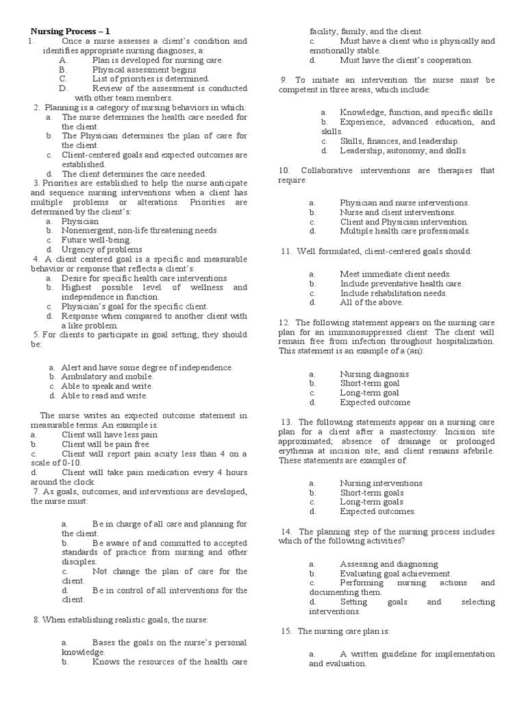 Nursing Process Quiz | PDF | Nursing | Health Care