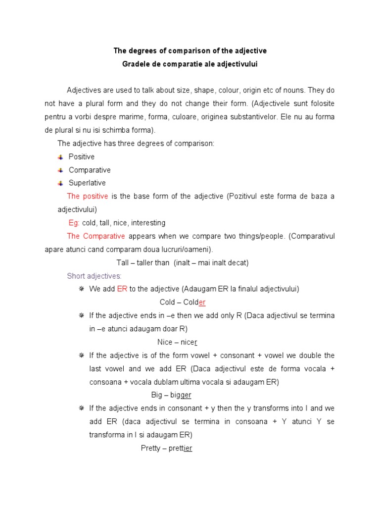 The Degrees of Comparison of The Adjective Gradele de Comparatie Ale ...