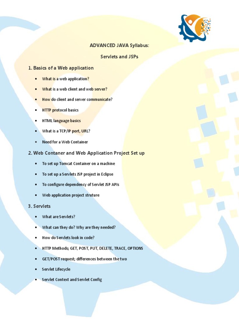 Advanced Java Syllabus Servlets And Jsps 1 Basics Of A Web