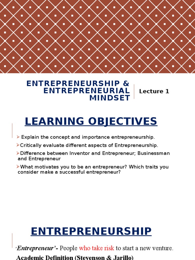 Entrepreneurship & Entrepreneurial Mindset | PDF | Entrepreneurship ...