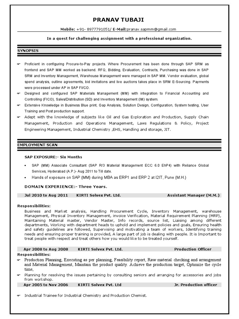 SAP MM Consultant Profile Overview | PDF | Liquefied Natural Gas | Oil Well
