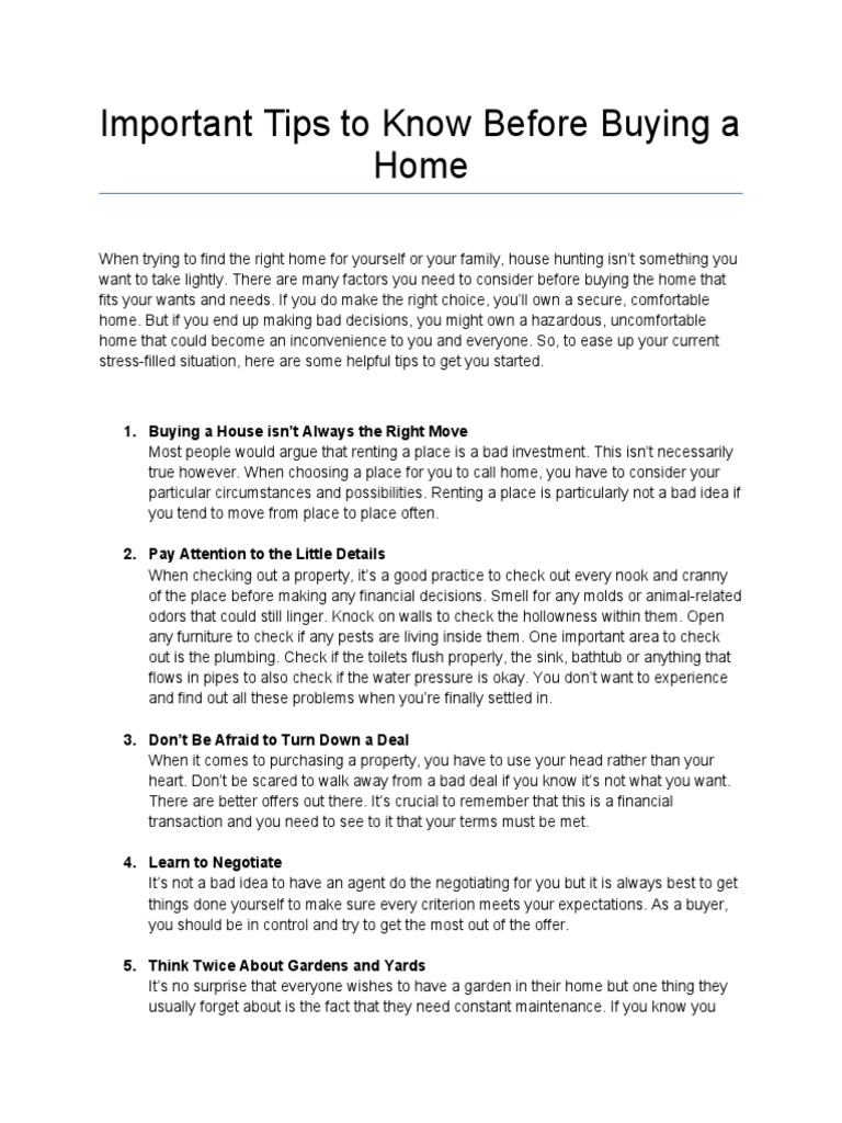 Important Tips To Know Before Buying A Home: 1. Buying A House Isn't ...