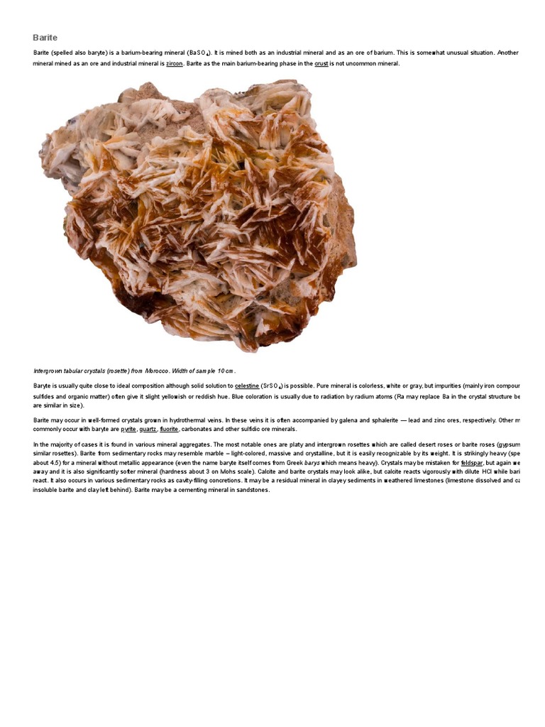 Barite: Intergrown Tabular Crystals (Rosette) From Morocco. Width of ...