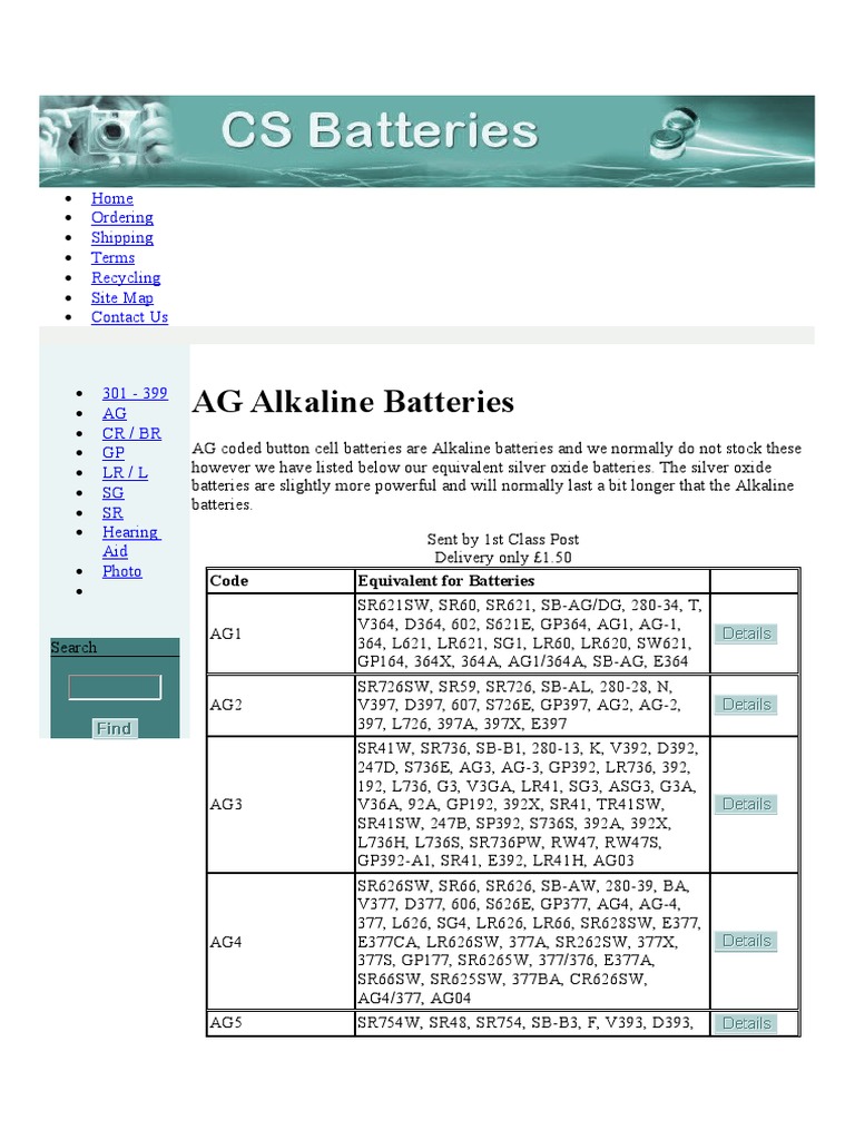 AG Alkaline Batteries: Home Ordering Shipping Terms Recycling Site Map ...