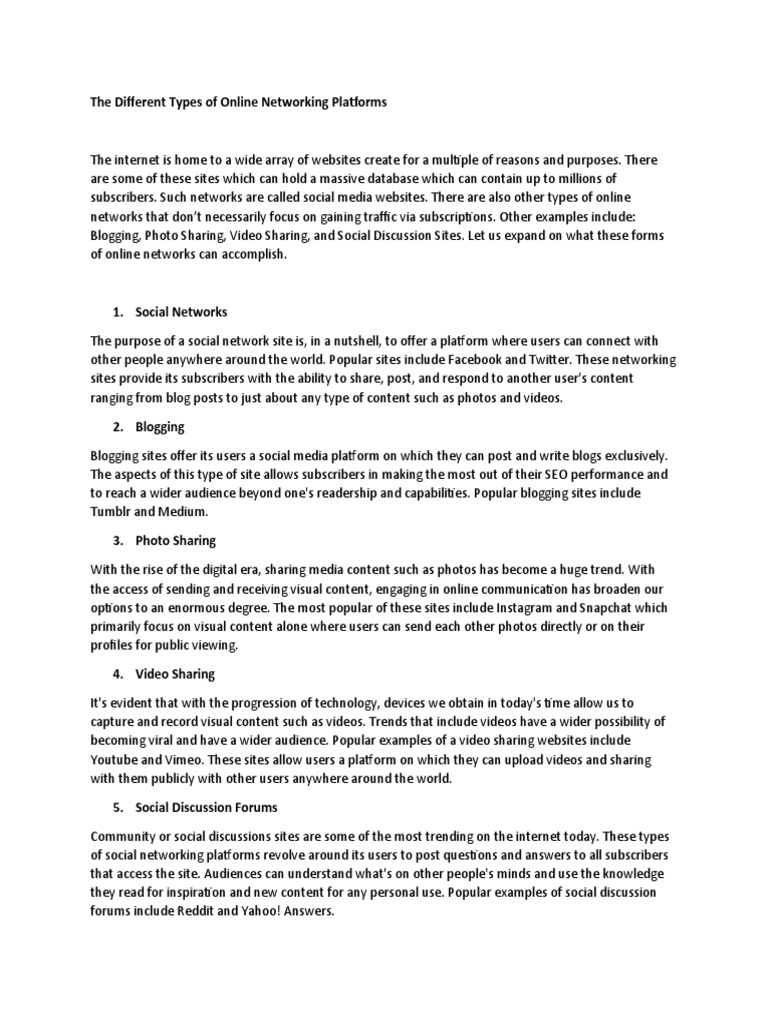 The Different Types of Online Networking Platforms | PDF | Social Media ...