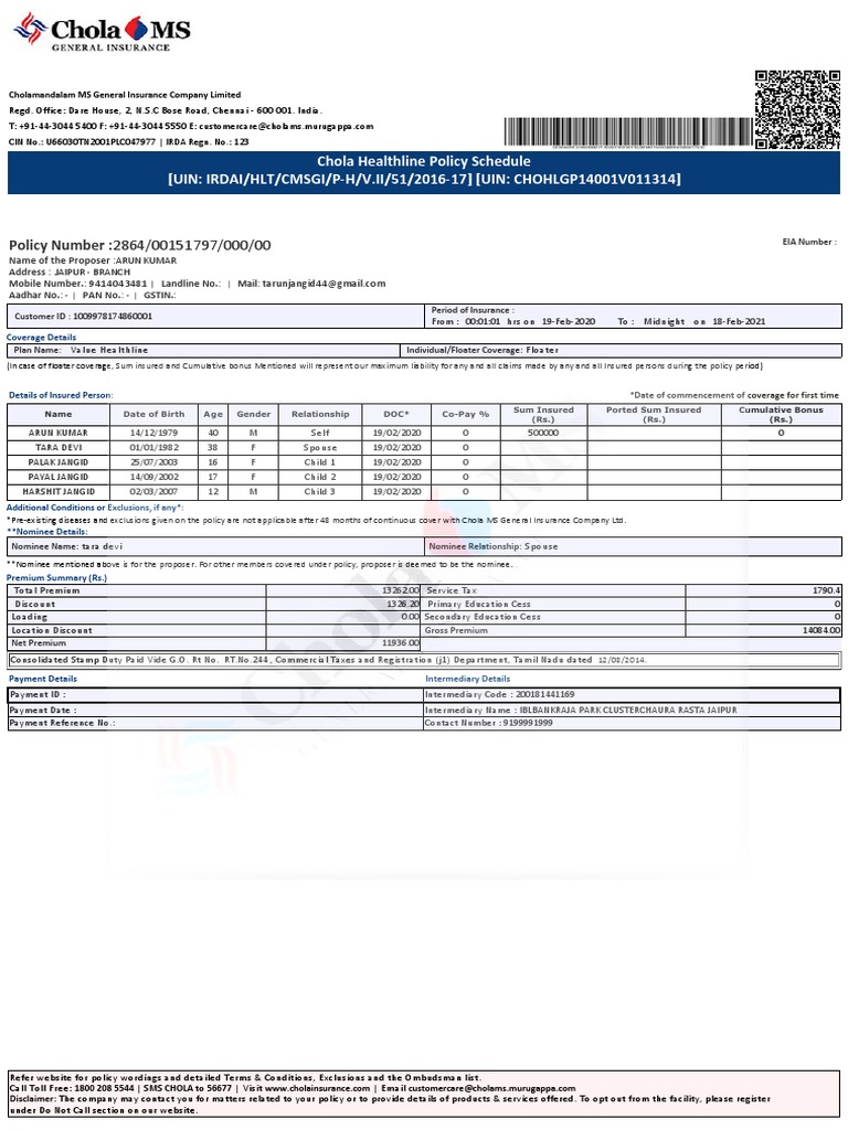 FRM Policy Schedule CHL | PDF | Insurance | Business